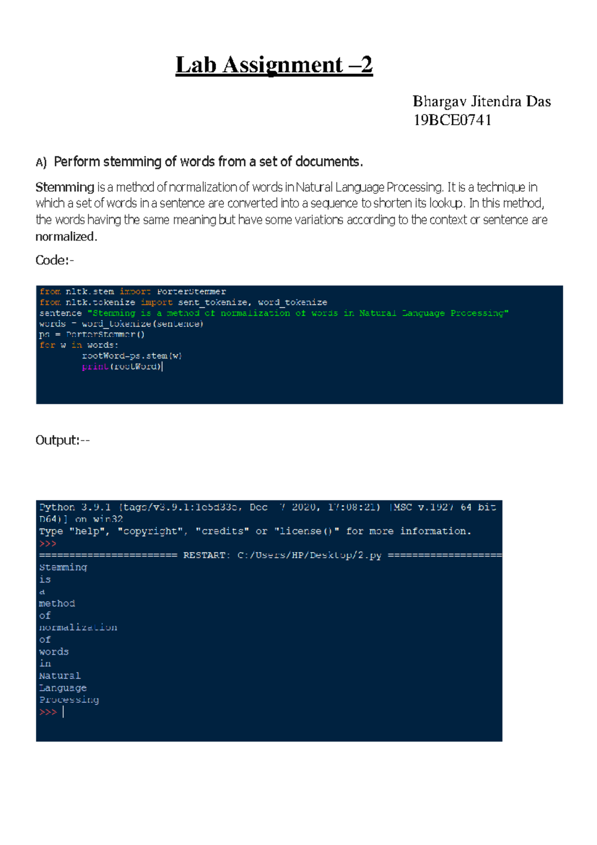 Lab Assignment 2 - experiment-2 - Lab Assignment – 2 Bhargav Jitendra ...
