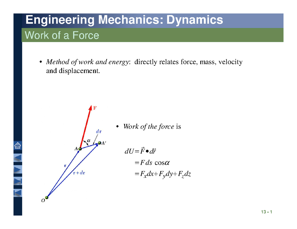 10- Energy Momentum of Particle - Work of a Force Method of work and ...