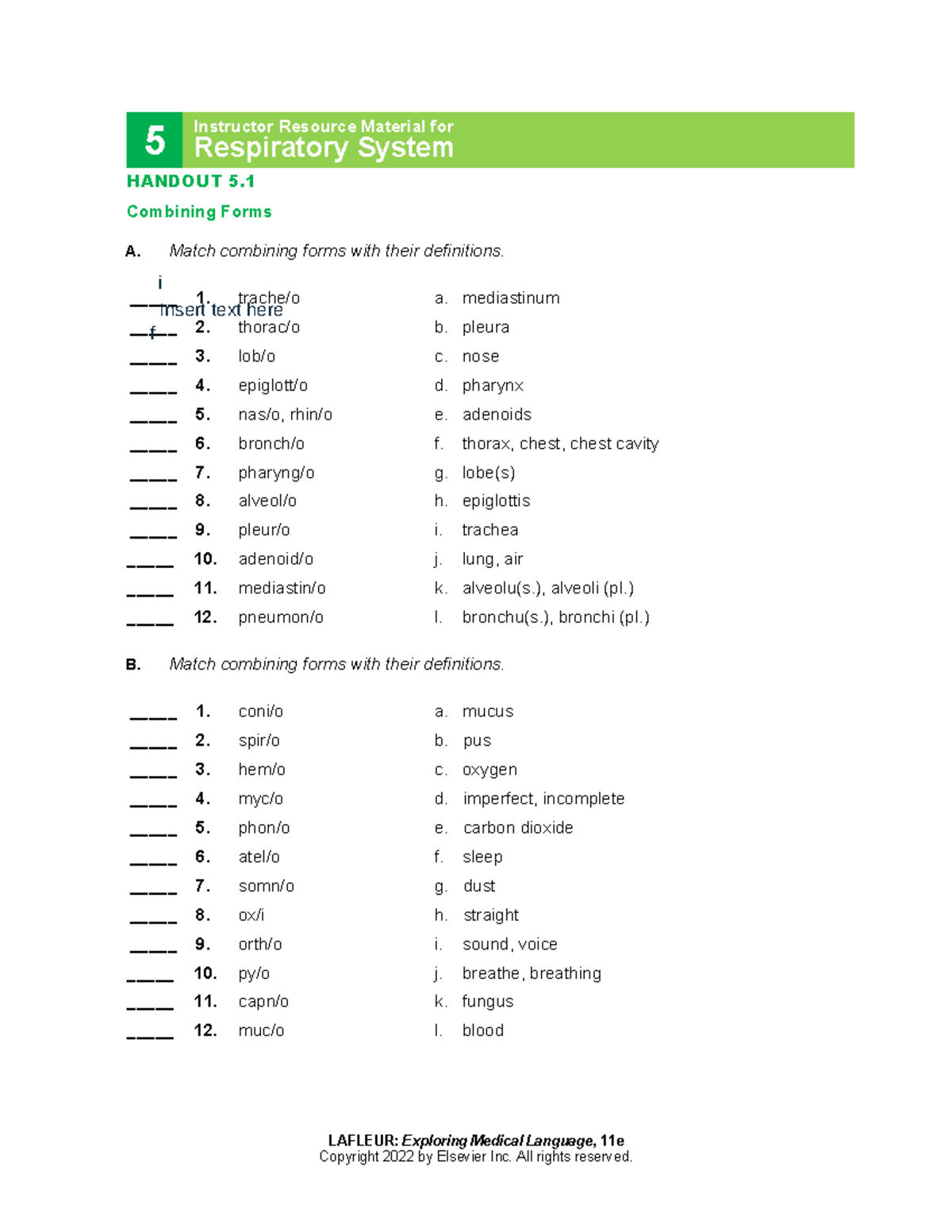 Work - Just practice sheet - LAFLEUR: Exploring Medical Language, 11e 5 ...