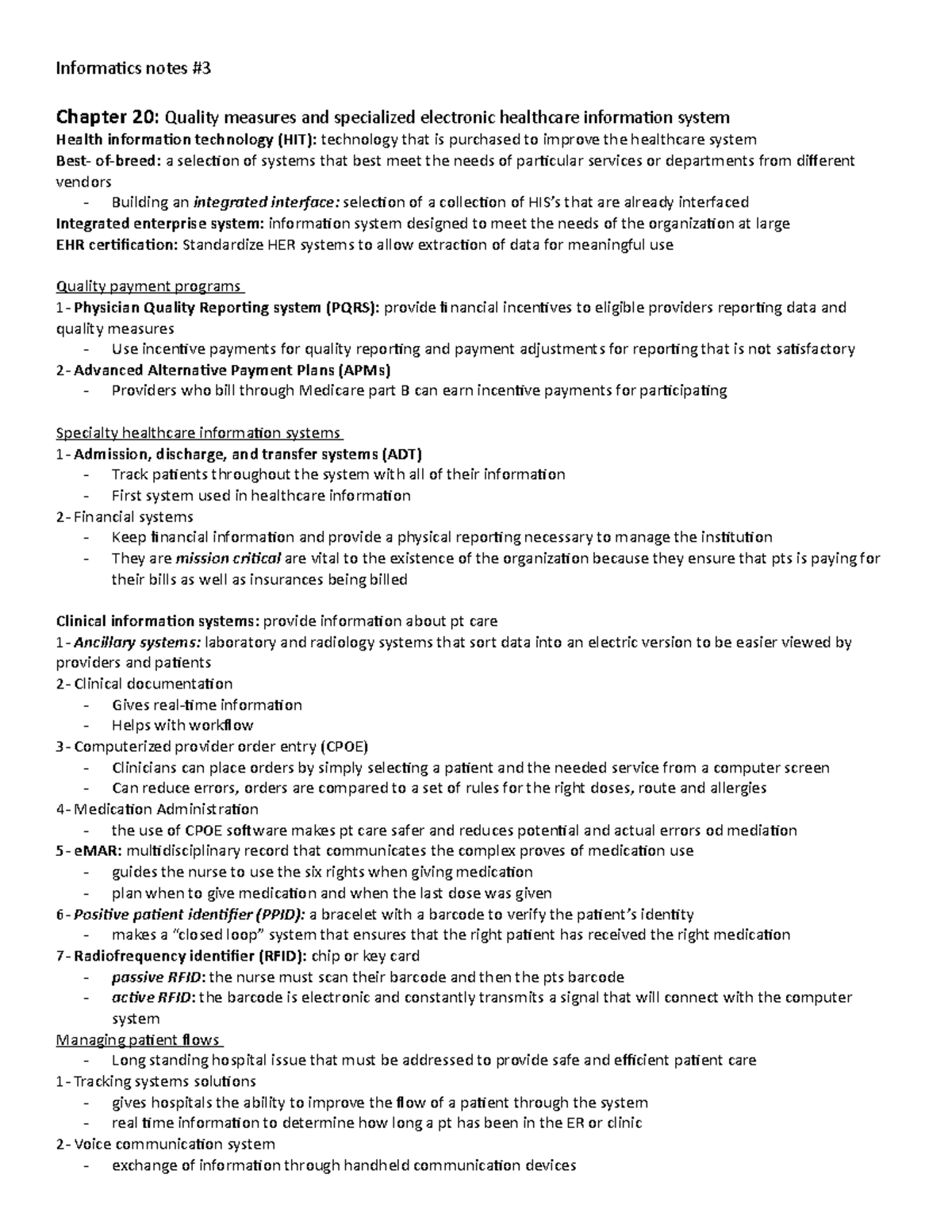 Informatics notes #3 - Chapter 20: Quality measures and specialized ...