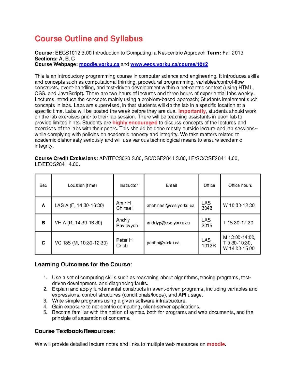 Syllabus - syla - Course Outline and Syllabus Course: EECS1012 3 ...