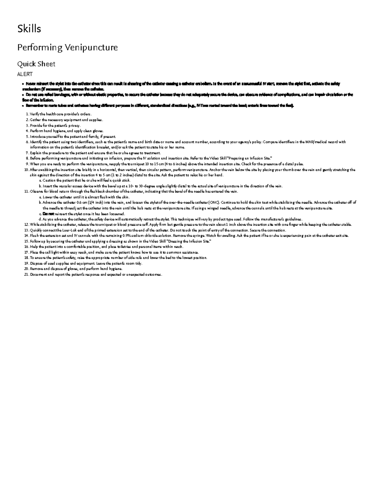 Quick Performing Venipuncture - Skills Performing Venipuncture Quick ...