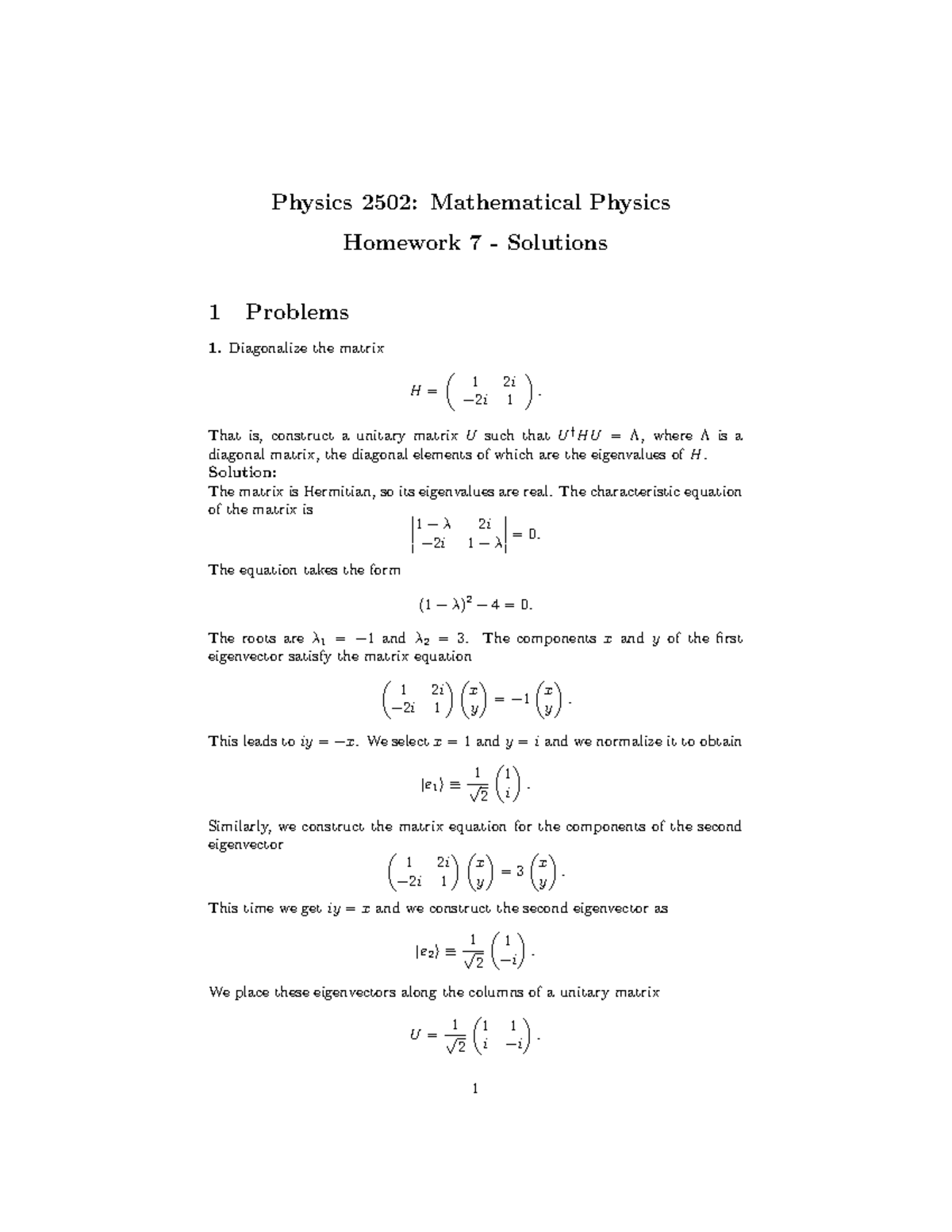 Solutions - HW07 - Math Physics - Physics 2502: Mathematical Physics ...