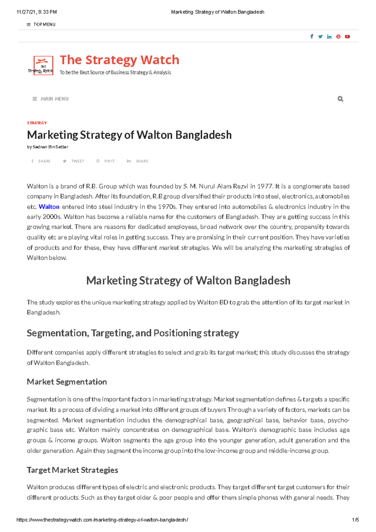 Marketing Strategy of Walton Bangladesh - TOP MENU ú ù The Strategy ...