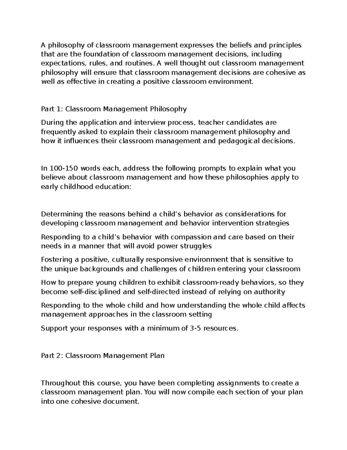 Classroom Management Philosophy and Plan - A philosophy of classroom ...