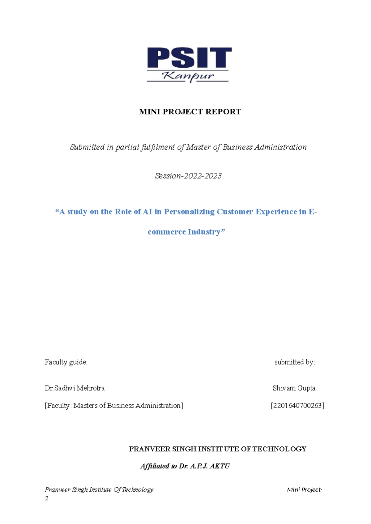 Shivam mini project AI - MINI PROJECT REPORT Submitted in partial fulfilment of Master of ...