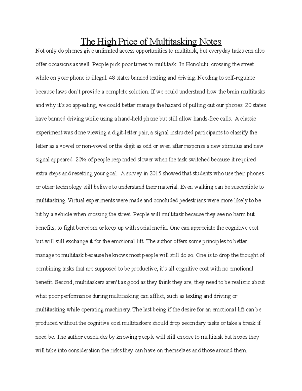 My notes on The High Price of Multitasking - The High Price of ...