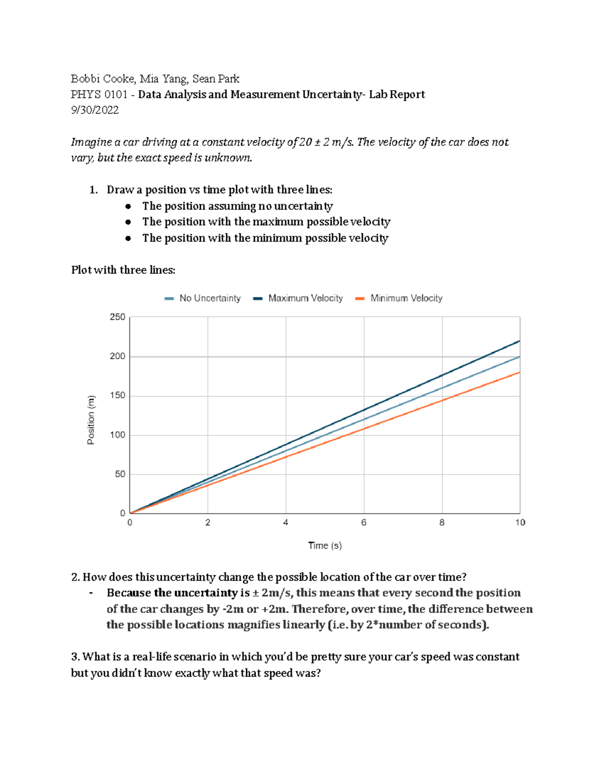 Data Analysis and Measurement Uncertainty- Lab Report - The velocity of ...