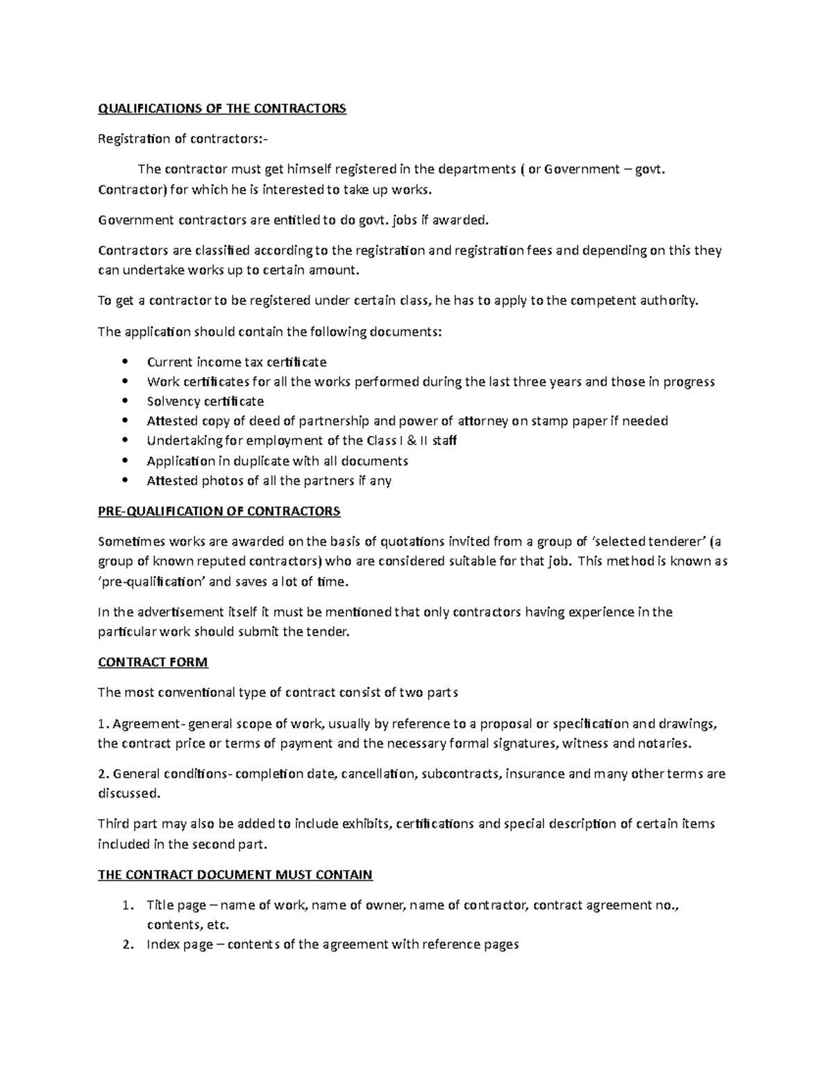 Project engineering-contractors qualifications, project financing ...