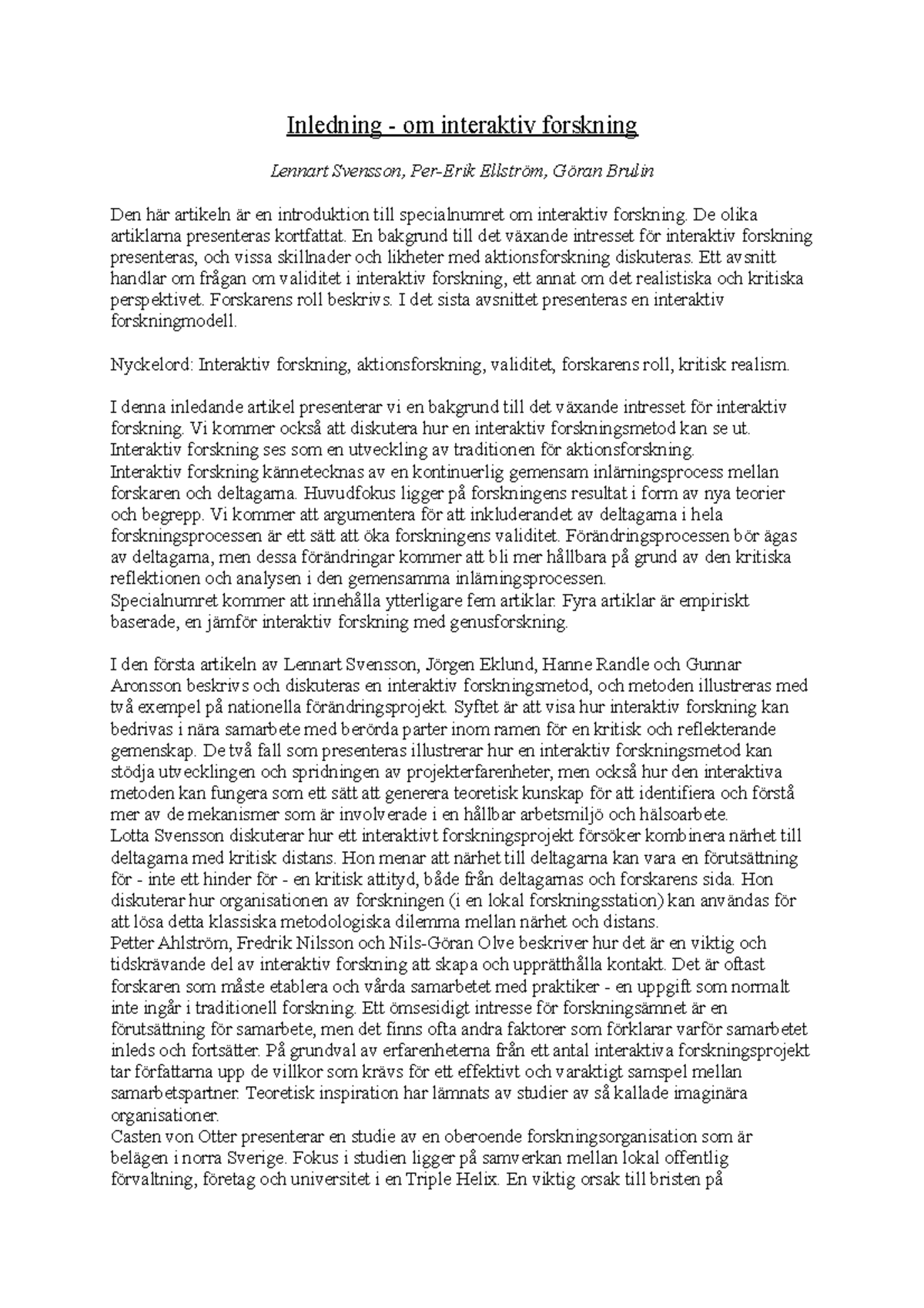 Inledning om ineraktiv forskning - Inledning - om interaktiv forskning ...