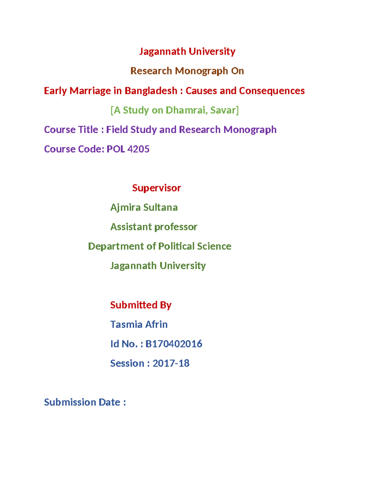 Research Monograph Early Marriage (1).docx added - Jagannath University ...