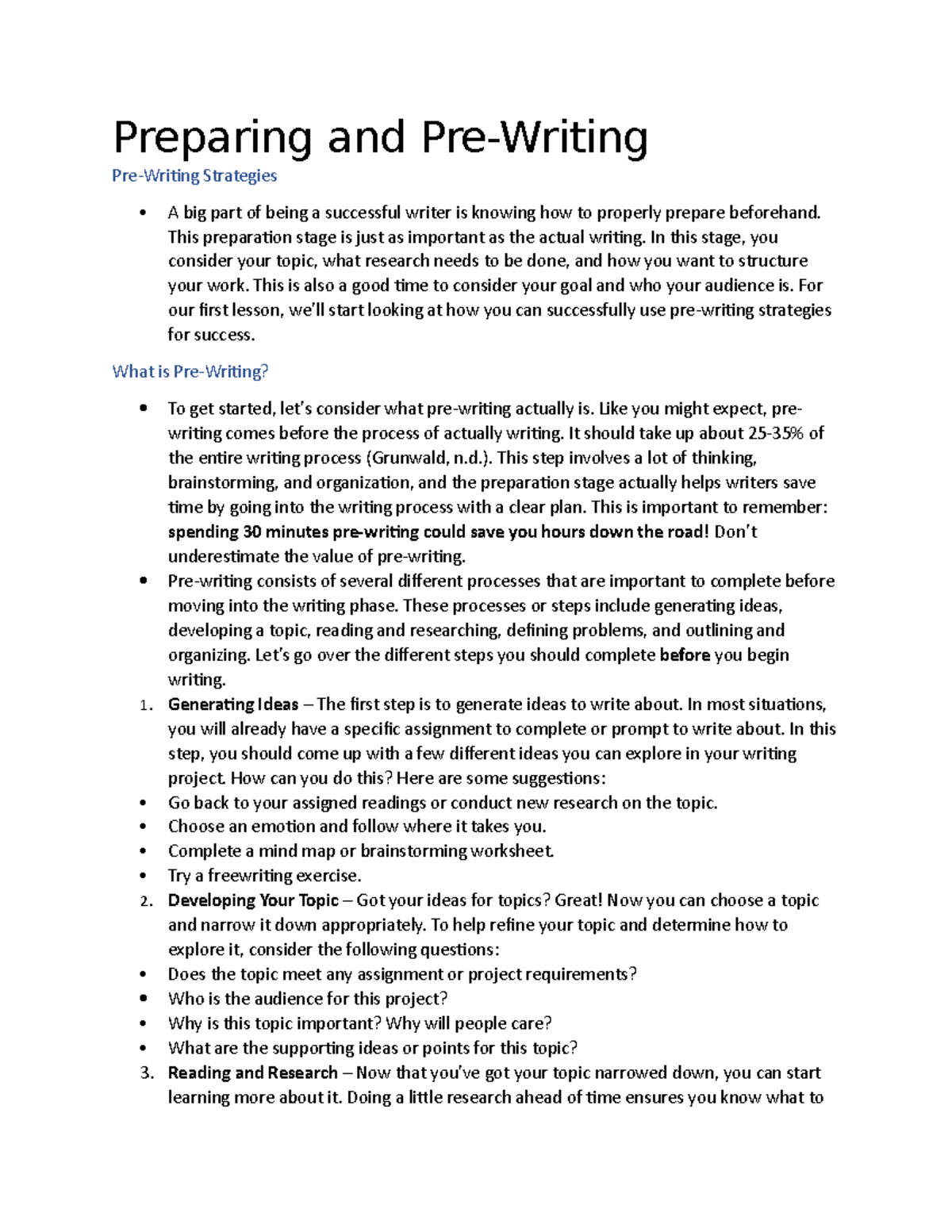 Preparing and Pre-Writing - Preparing and Pre-Writing Pre-Writing ...