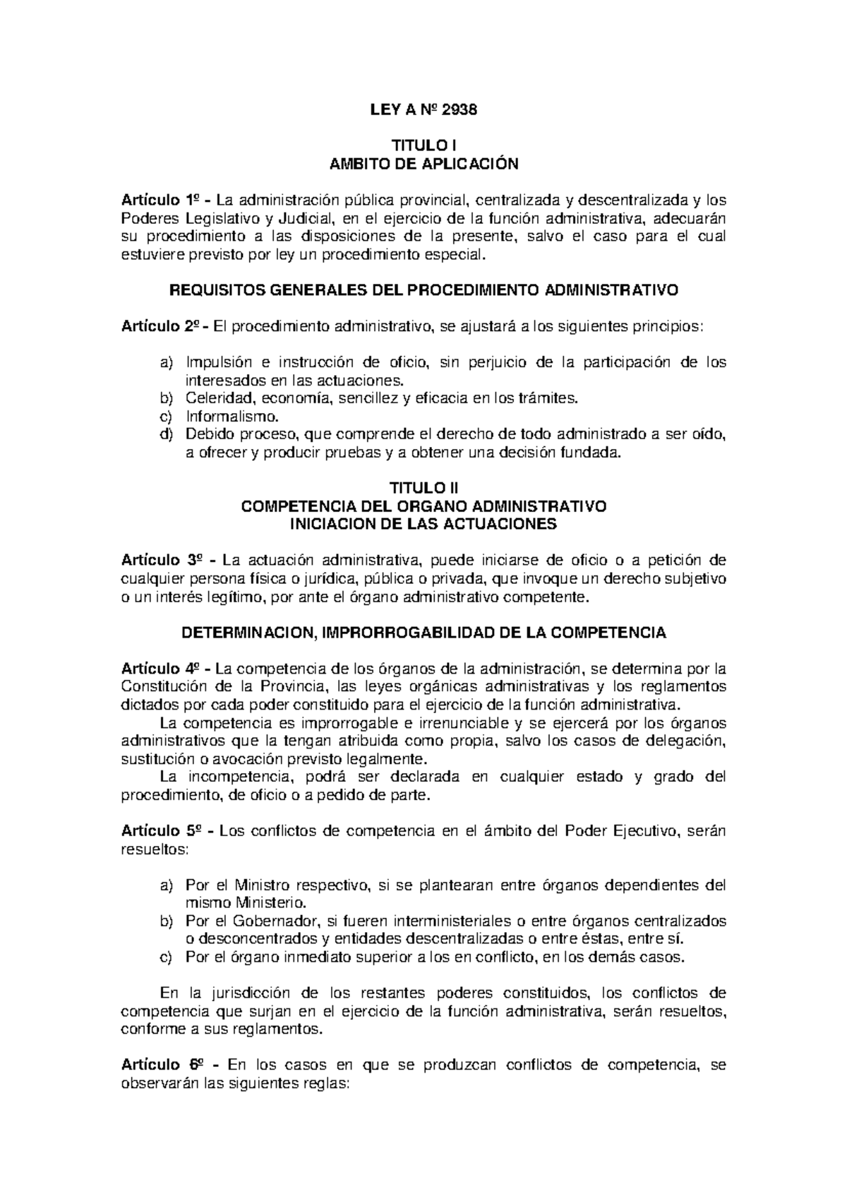 Ley 2938 - de proedimiento administrativo - LEY A Nº 2938 TITULO I ...