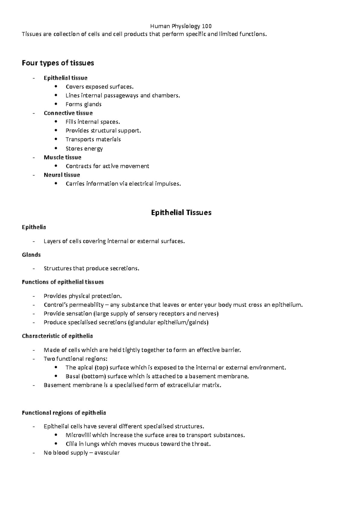 Wk 3 - Tissue and membrane - Tissues are collection of cells and cell ...