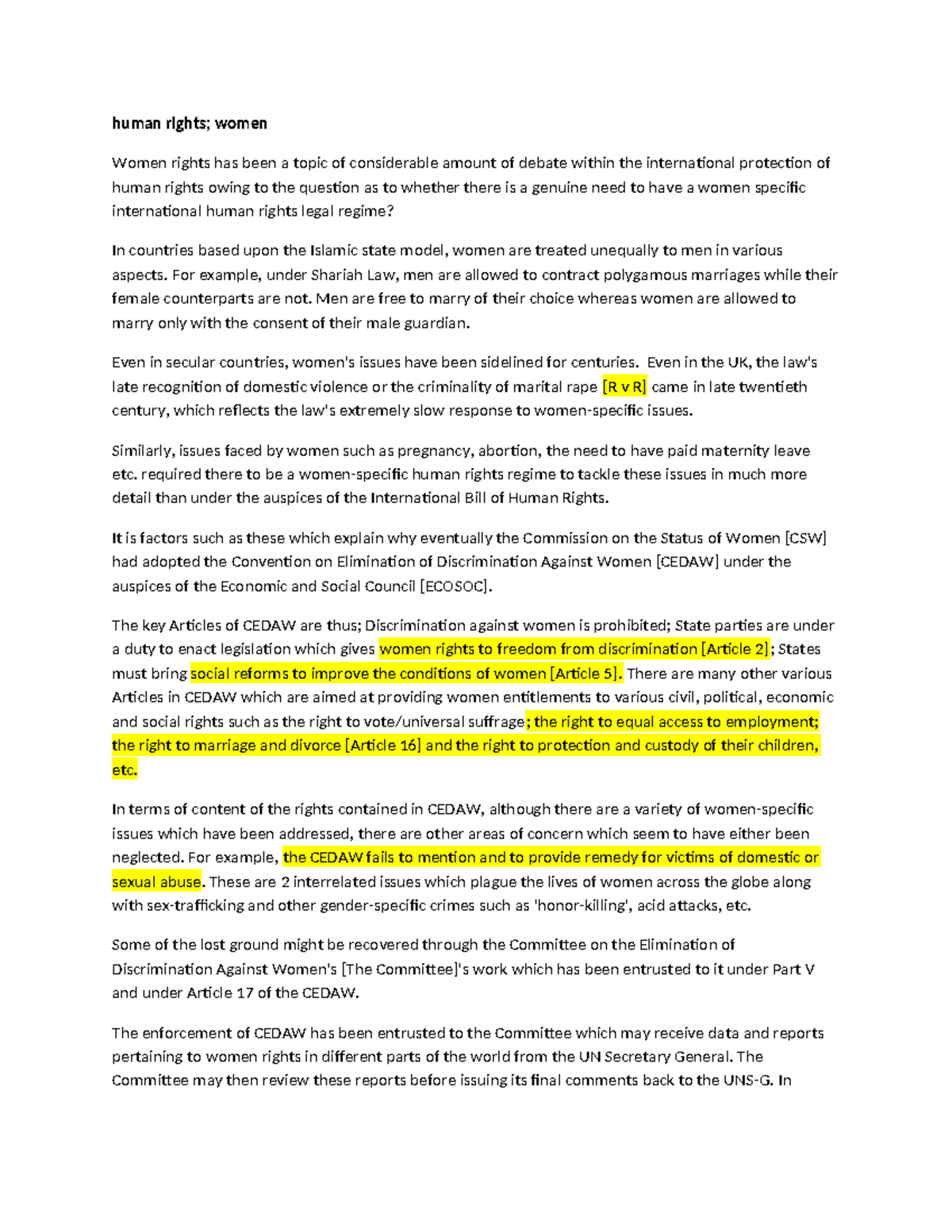 Women Rights In IPHR - human rights; women Women rights has been a ...