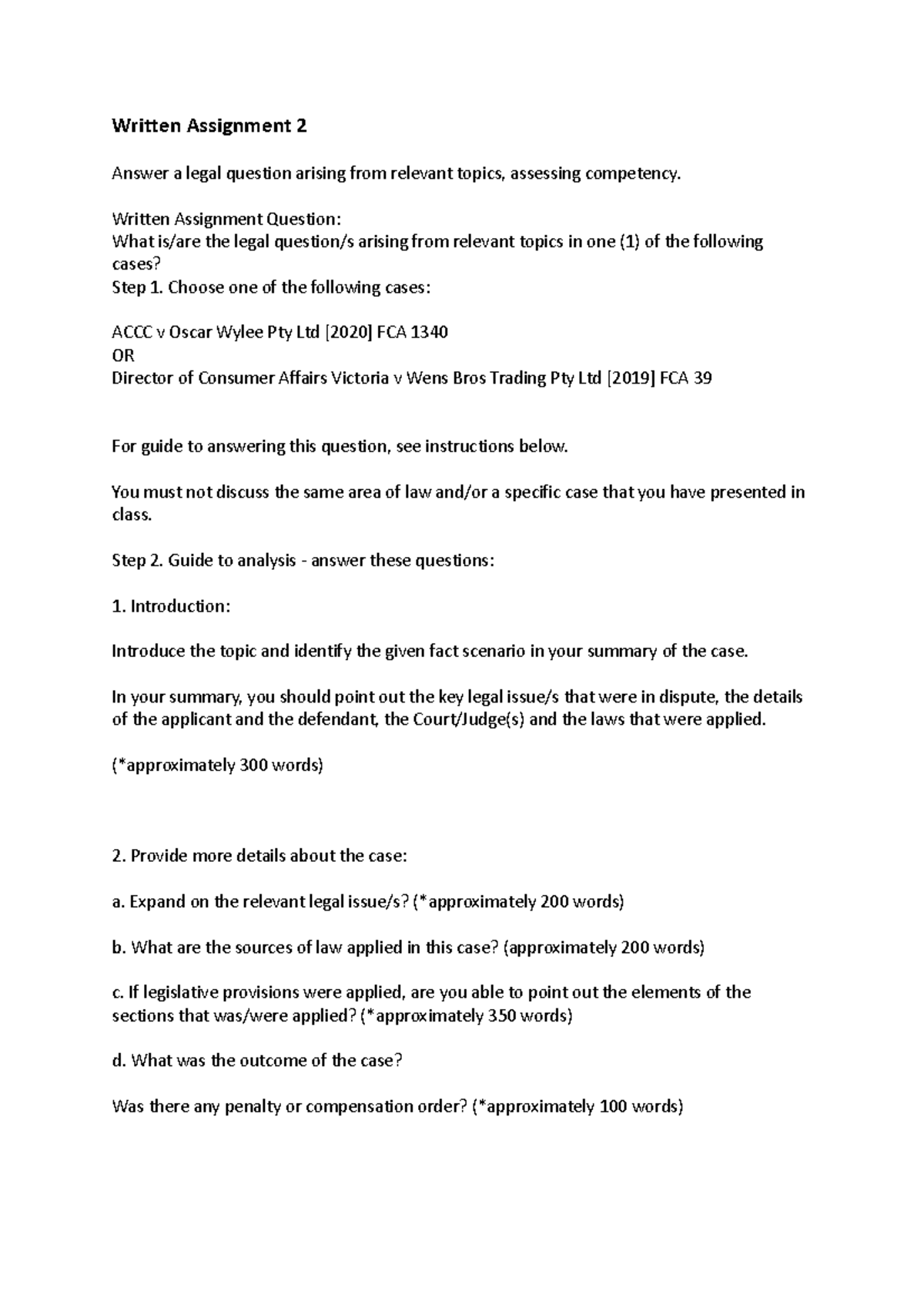 Written Assignment 2 - Answering a legal question. - Written Assignment 2 Answer a legal ...