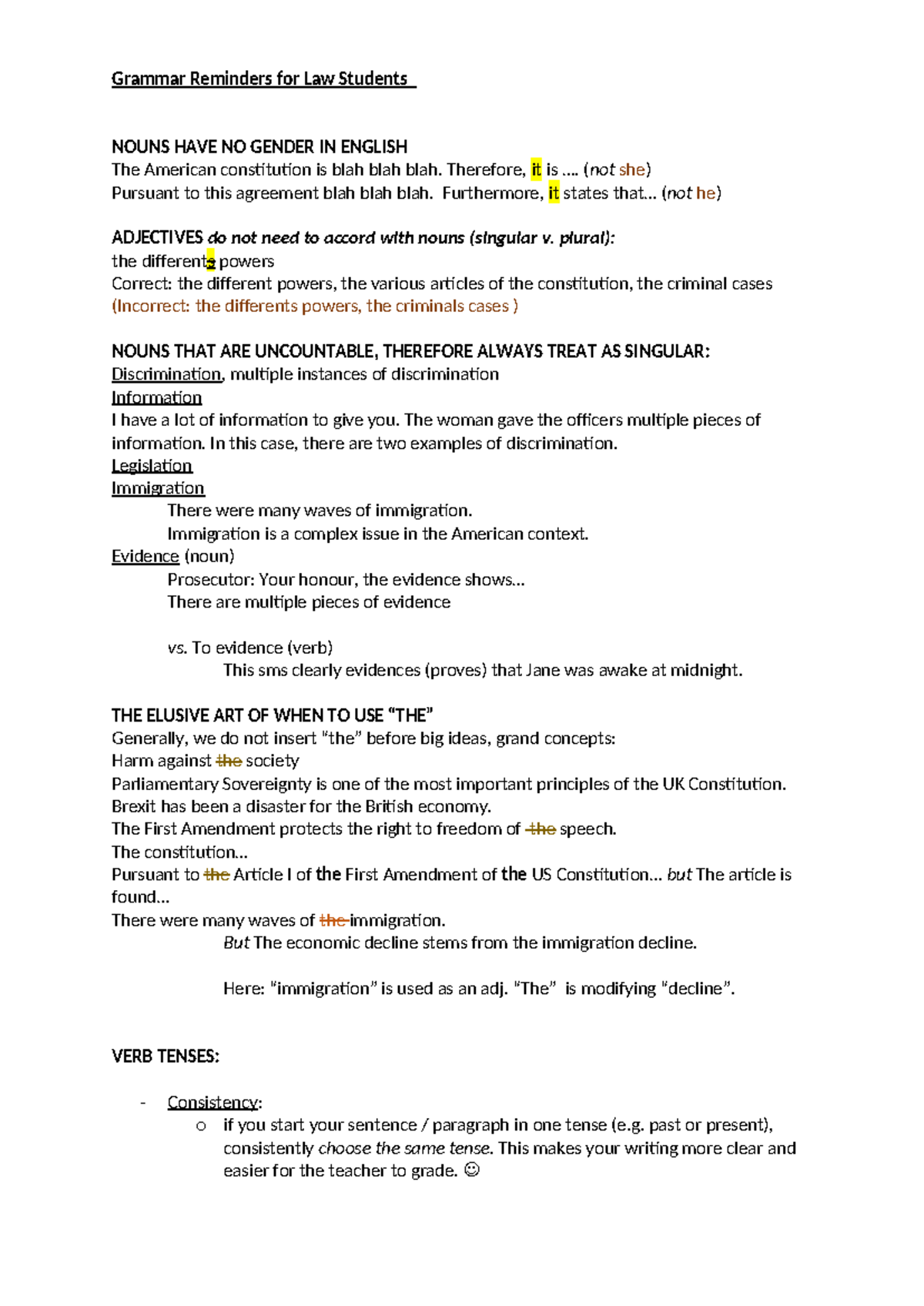 Grammar Reminders for DU Students - Grammar Reminders for Law Students ...