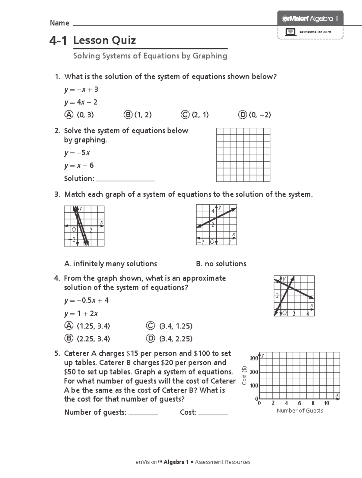 L 4.1 Solving system of equation by graphing - Name savvasrealize 4-1 ...