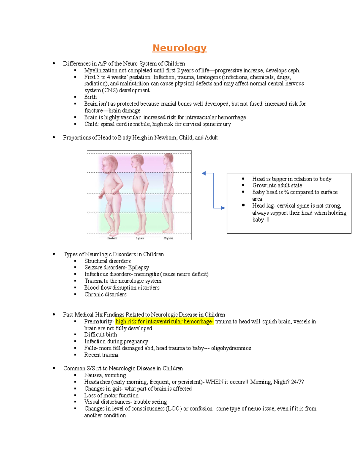 Neurology - notes - Neurology Differences in A/P of the Neuro System of ...