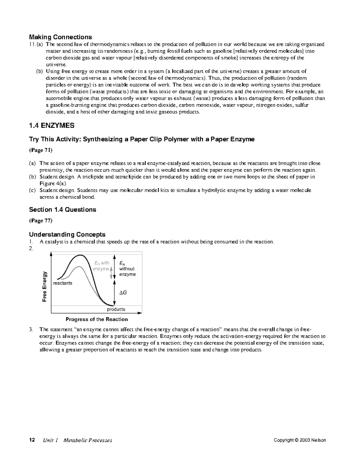 B12SM1-012 - Biology assignment - 12 Unit 1 Metabolic Processes ...