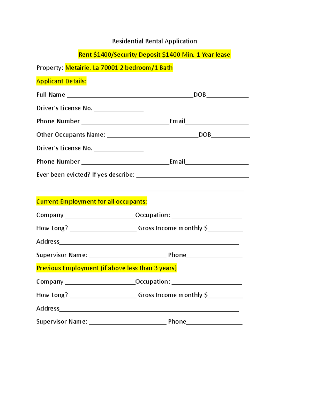 Residential Rental Application 2 - Residential Rental Application Rent ...