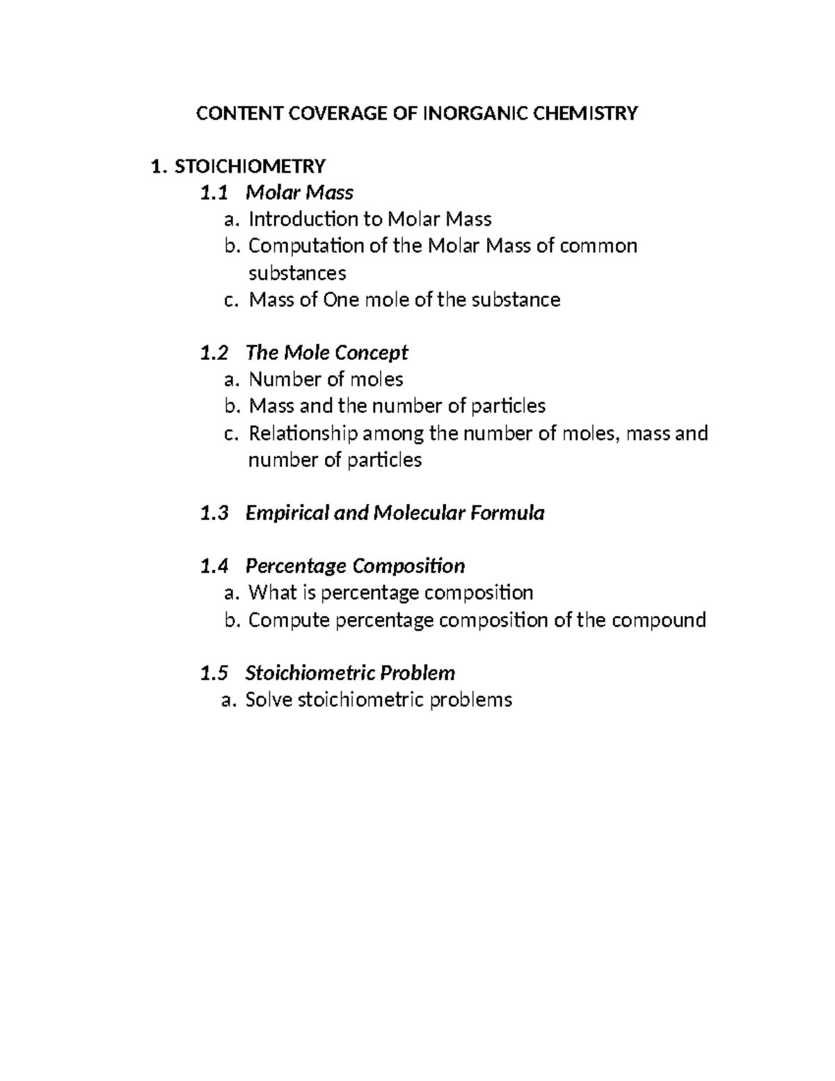 Content Coverage OF Inorganic Chemistry - CONTENT COVERAGE OF INORGANIC ...