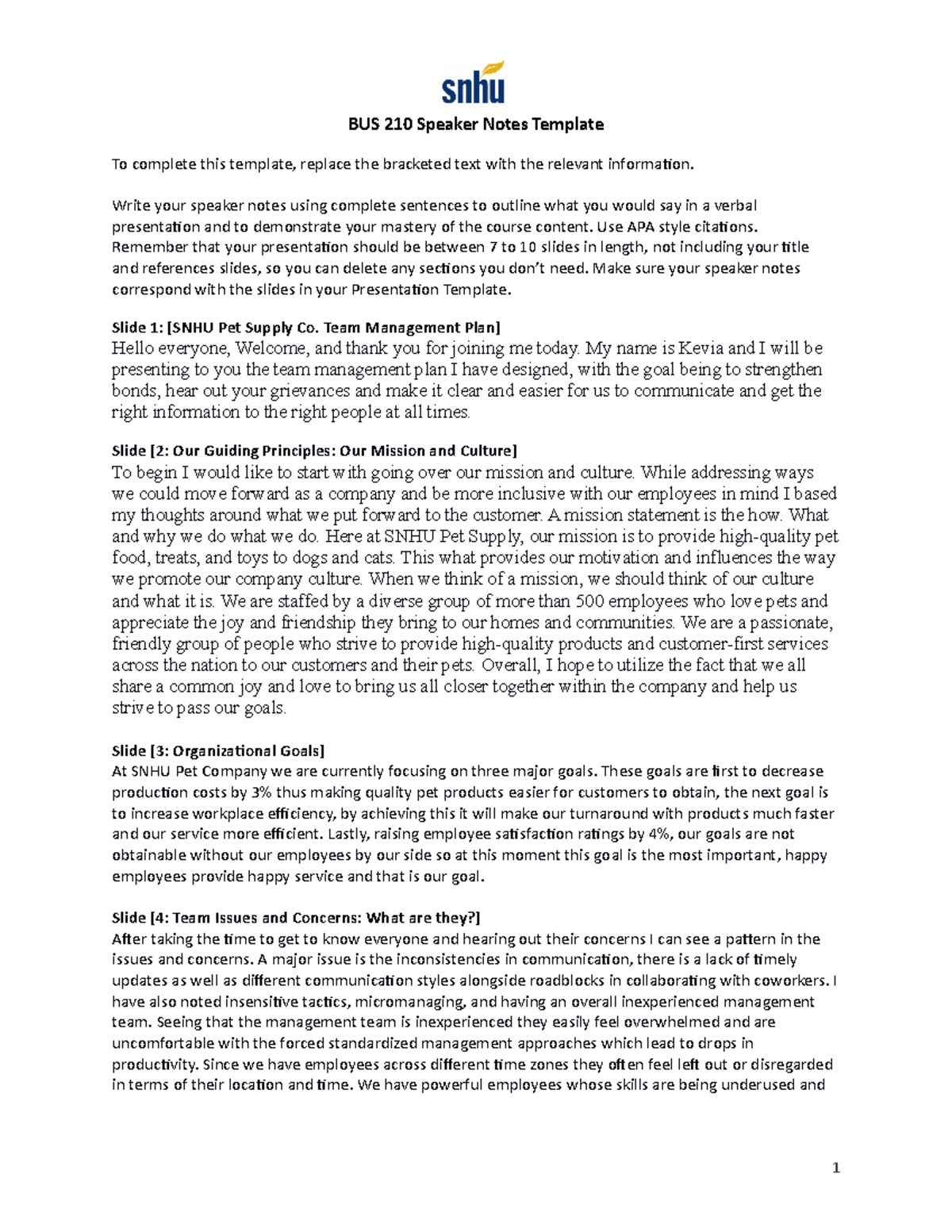 Speaker Notes for PowerPoint - BUS 210 Speaker Notes Template To ...