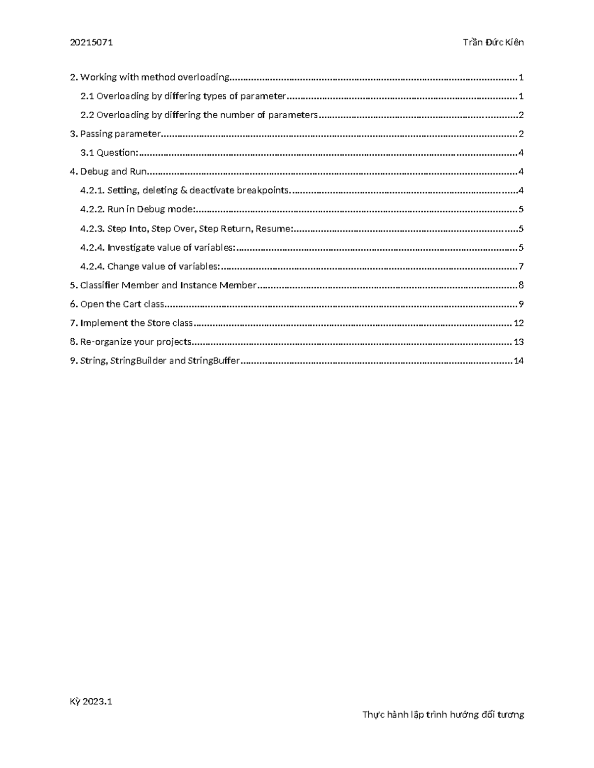 Tran Duc Kien 20215071 BC-TH Lab03 - Working with method - Studocu