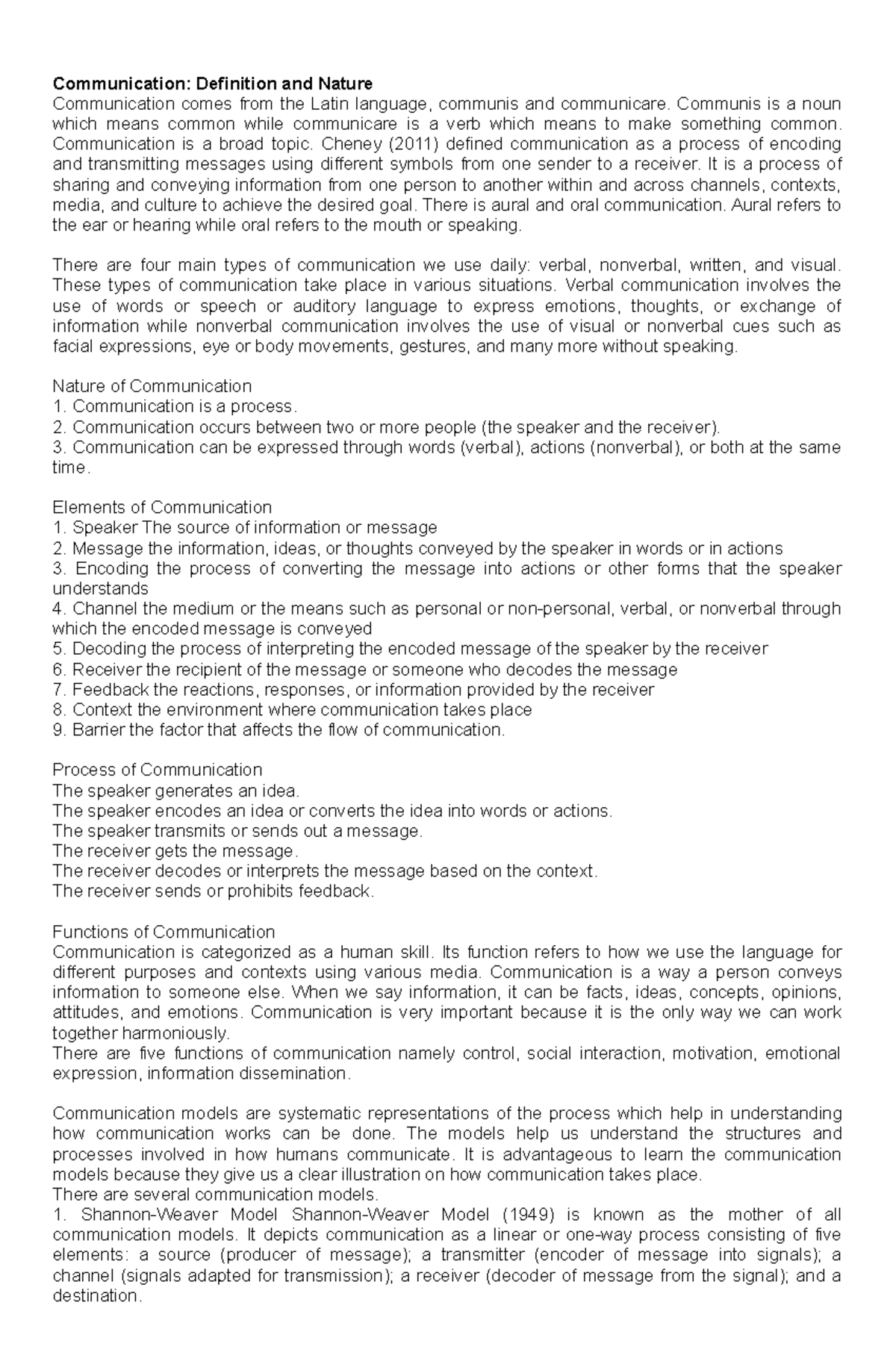 Communication - Summary ABM ACLC College - Communication: Definition ...