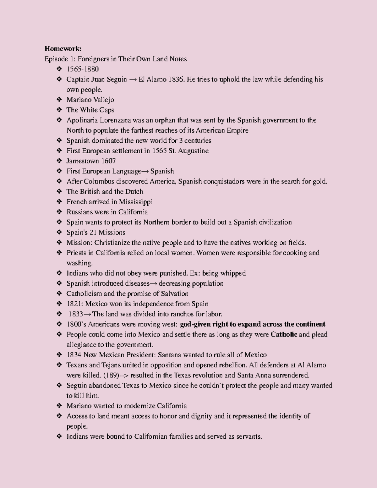 Intro To Latino Studies Notes - Homework: Episode 1: Foreigners in ...