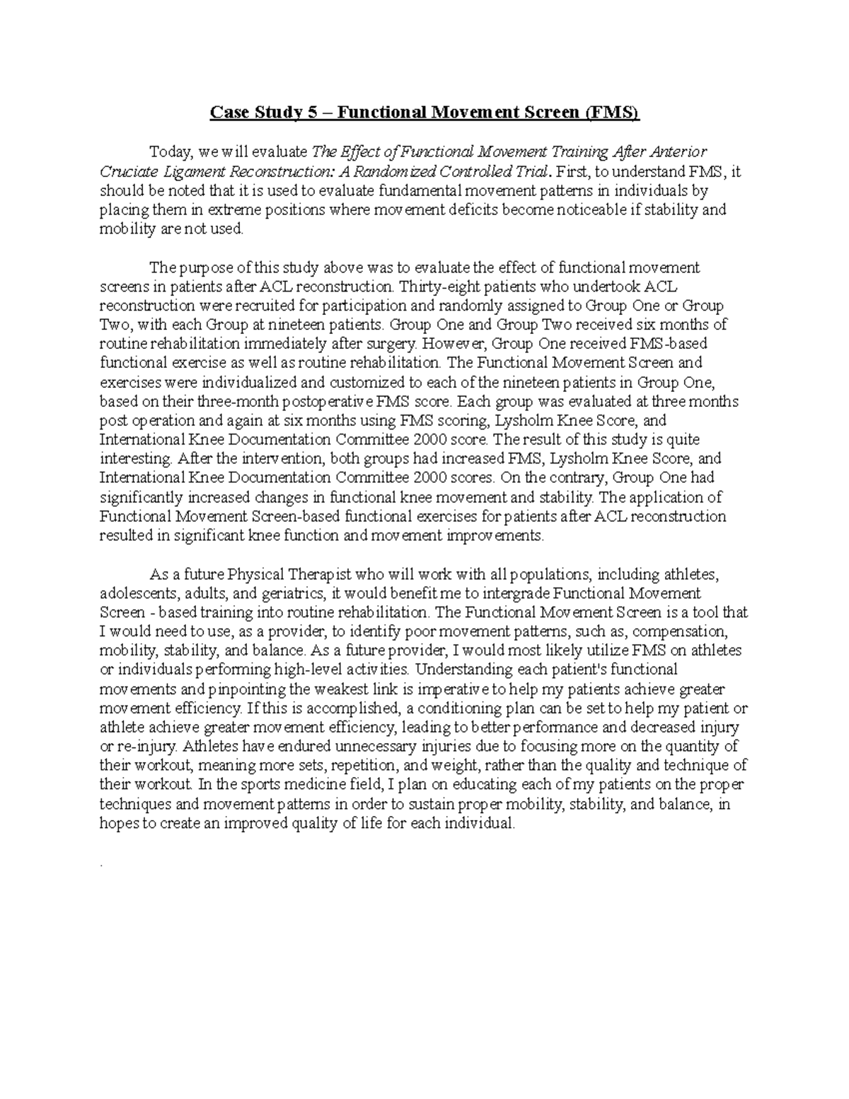 Case Study 5 - FMS - Case Study 5 – Functional Movement Screen (FMS ...