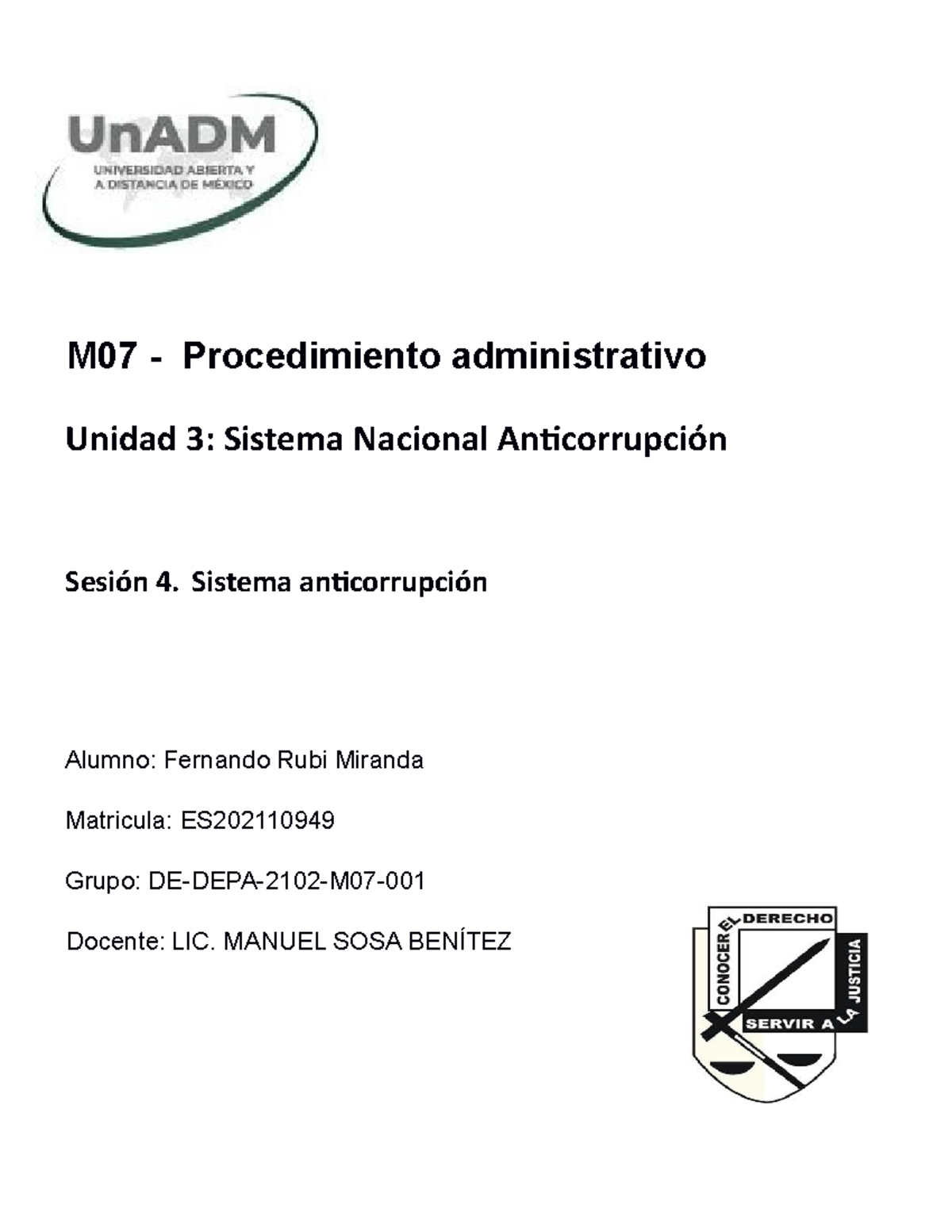 M7 U3 S4 FERM - sin coemntarios - M07 - Procedimiento administrativo Unidad 3: Sistema Nacional ...
