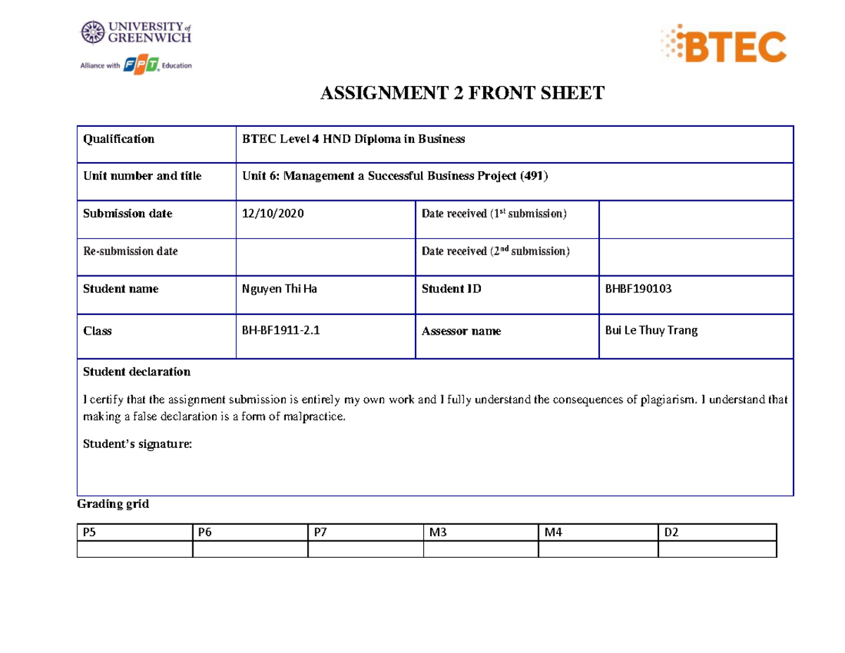 Nguyen Thi Ha - Project management assignment - ASSIGNMENT 2 FRONT ...