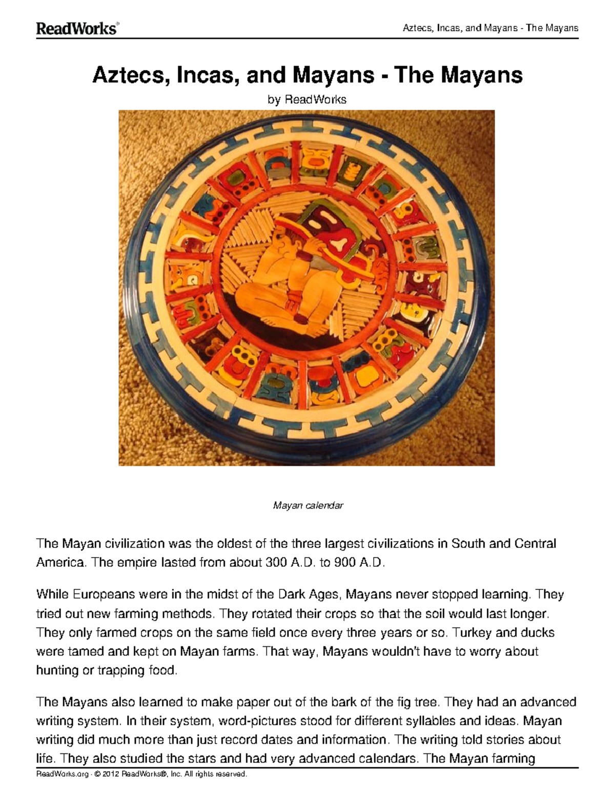 Jah'Muri Wilson - Ancient Mayans Readworks - Aztecs, Incas, and Mayans ...