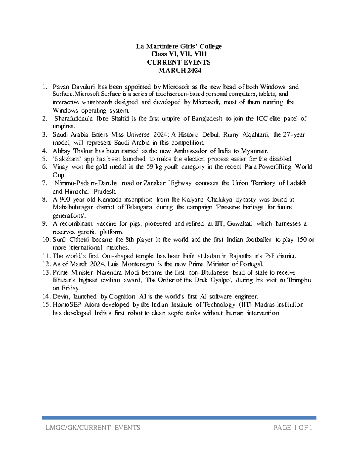 Current Events March 2024 - LMGC/GK/CURRENT EVENTS PAGE 1 OF 1 La ...