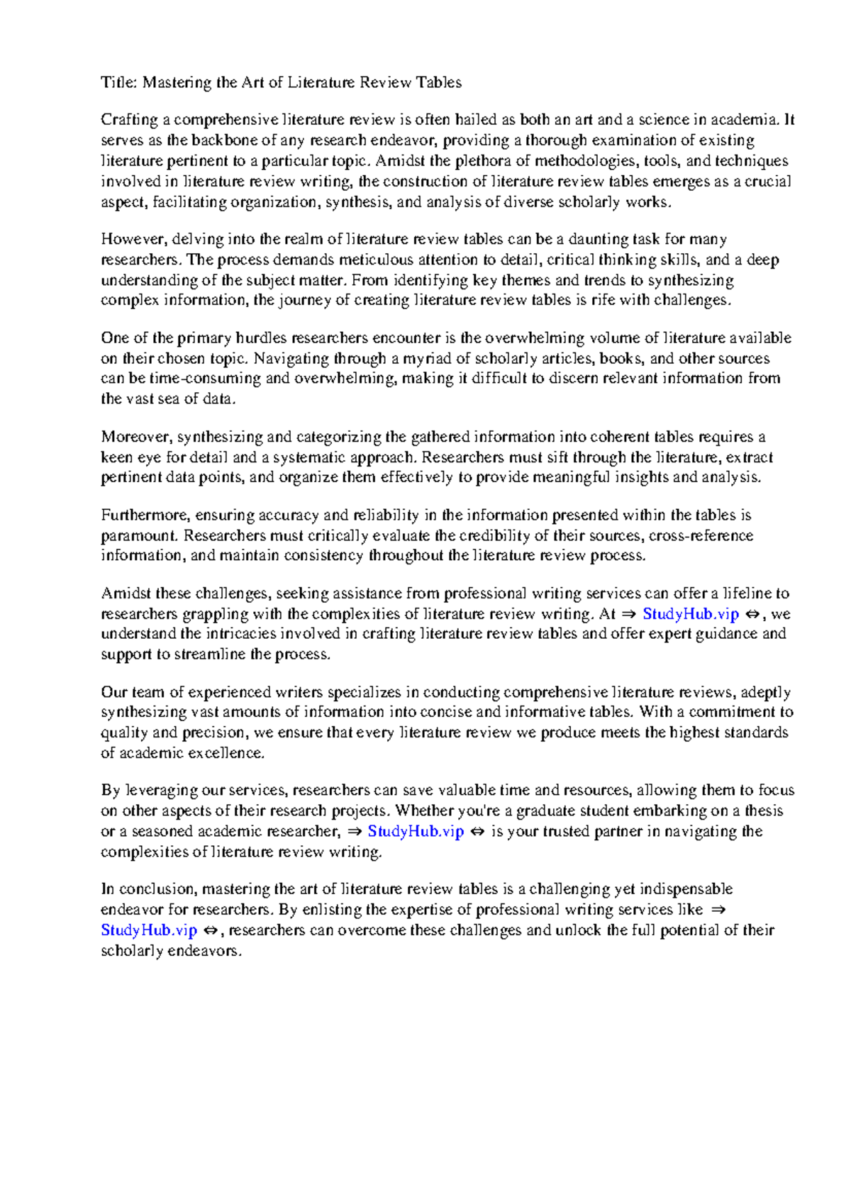 Literature Review Tables - Title: Mastering the Art of Literature ...