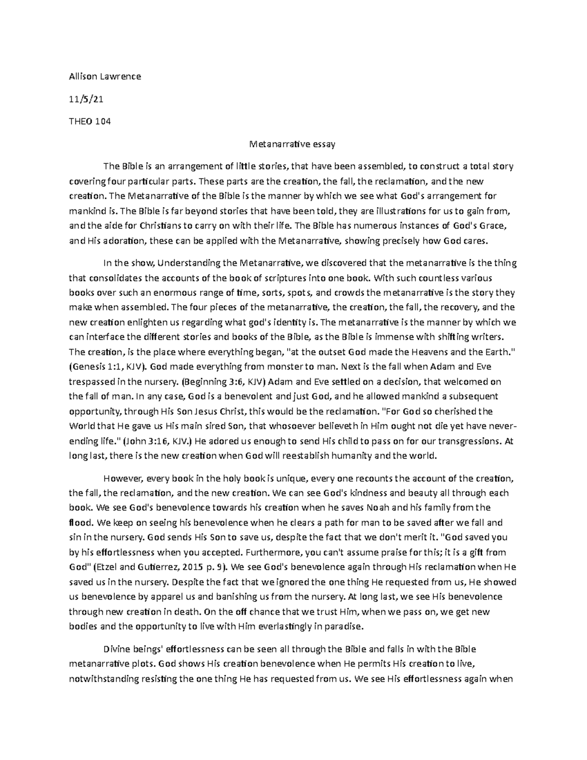 Metanarrative Essay Liberty University - RLGN 104 - LU - Studocu