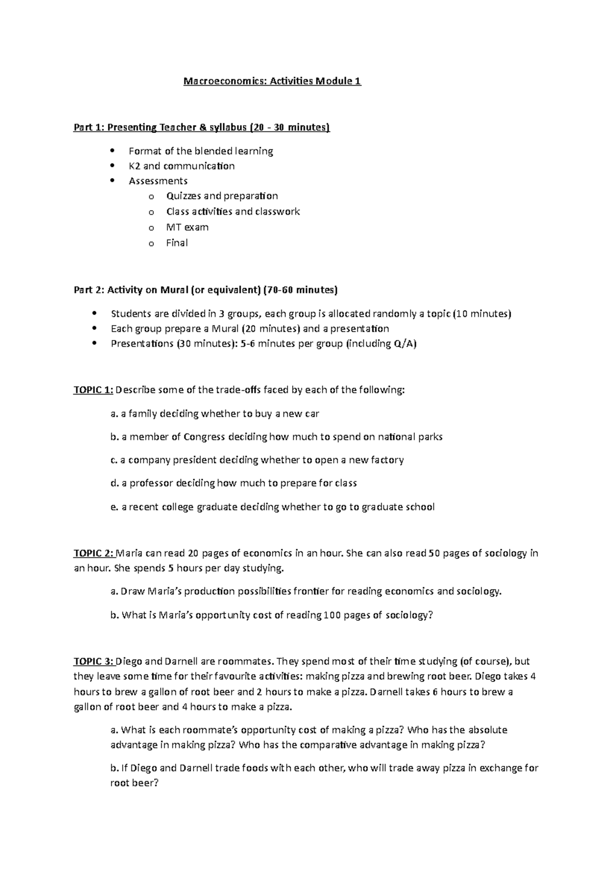Macroeconomics Module 1 - Introduction - Class Activities - Macroeconomics: Activities Module 1 ...