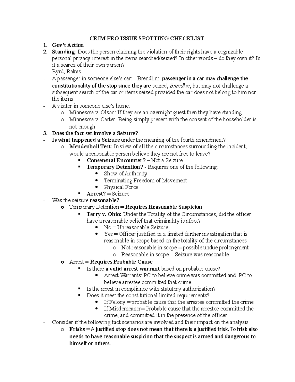CRIM PRO Issue Spotting Checklist - CRIM PRO ISSUE SPOTTING CHECKLIST ...