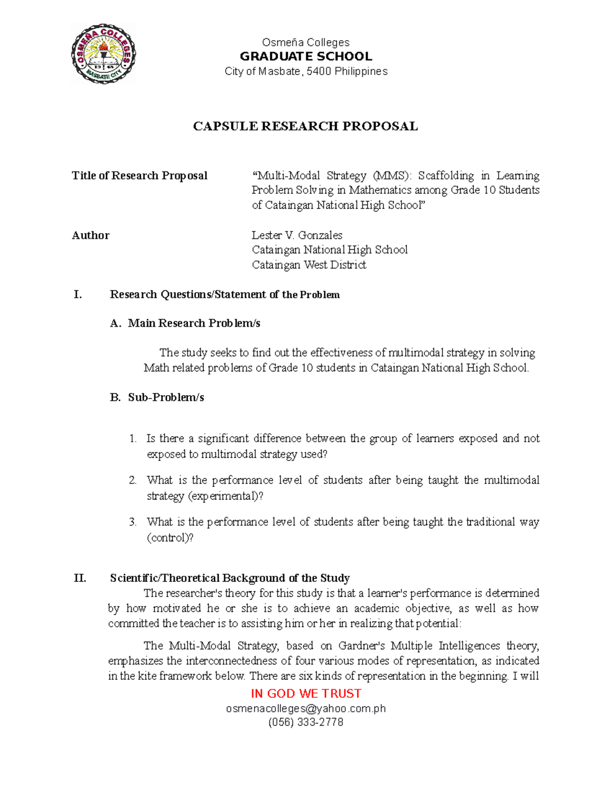 Capsule Research Proposal-L - Osmeña Colleges GRADUATE SCHOOL City of ...