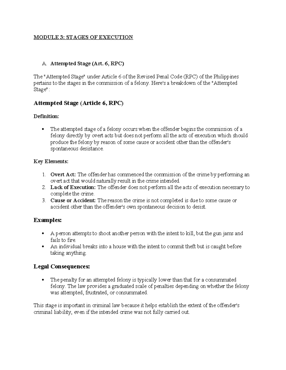 Module 3- Criminal LAW - none - MODULE 3: STAGES OF EXECUTION A ...