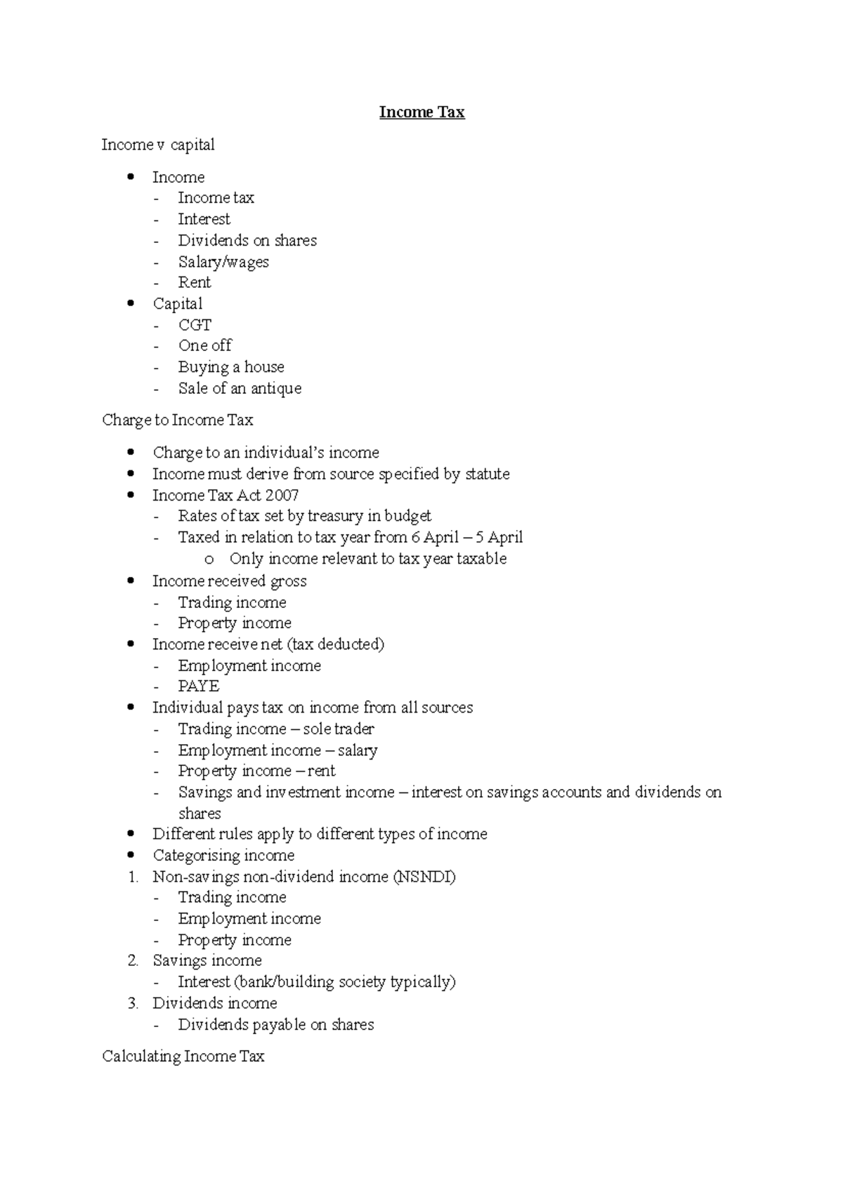 Income Tax Lecture Notes - Income Tax Income v capital Income - Income ...