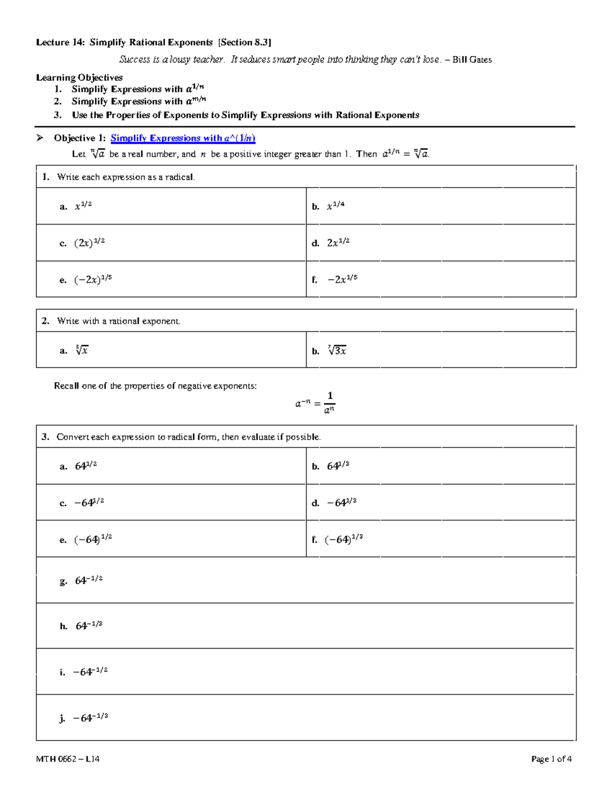 0662 - L14 - Expressions with Rational Exponents - Lecture 14: Simplify ...
