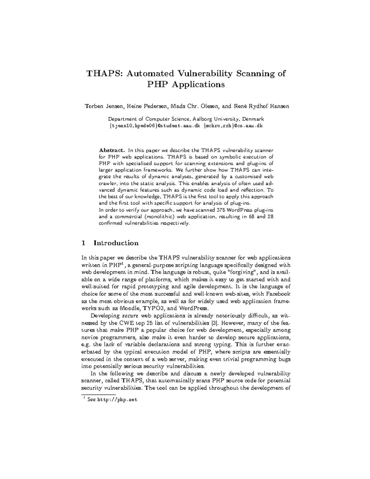 Automated Vulnerability Scanning Of Php Applications Thaps Automated Vulnerability Scanning