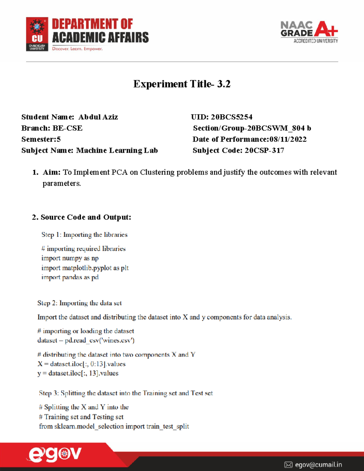 ML WK9 - this is the worksheet of lab practicals - Experiment Title- 3 ...