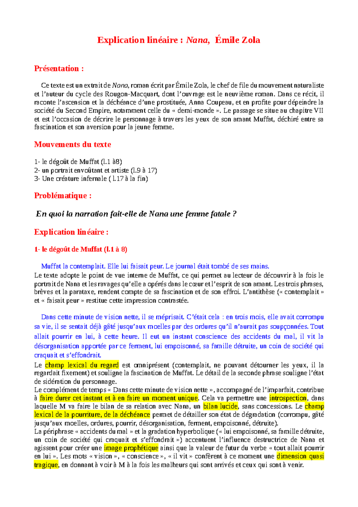EL 1 nana de zola - Explication linéaire : Nana, Émile Zola ...