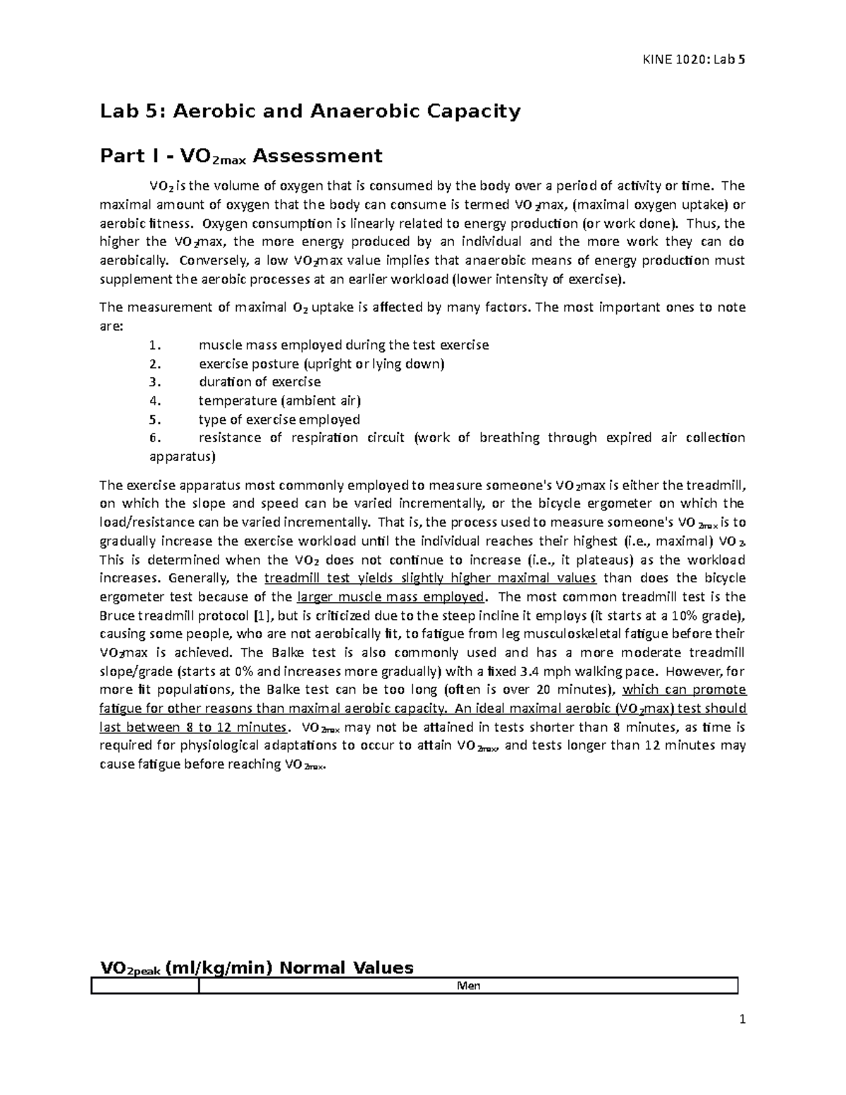 Vijay Kerr Lab 5 Aerobic and Anaerobic Capacity - Studocu