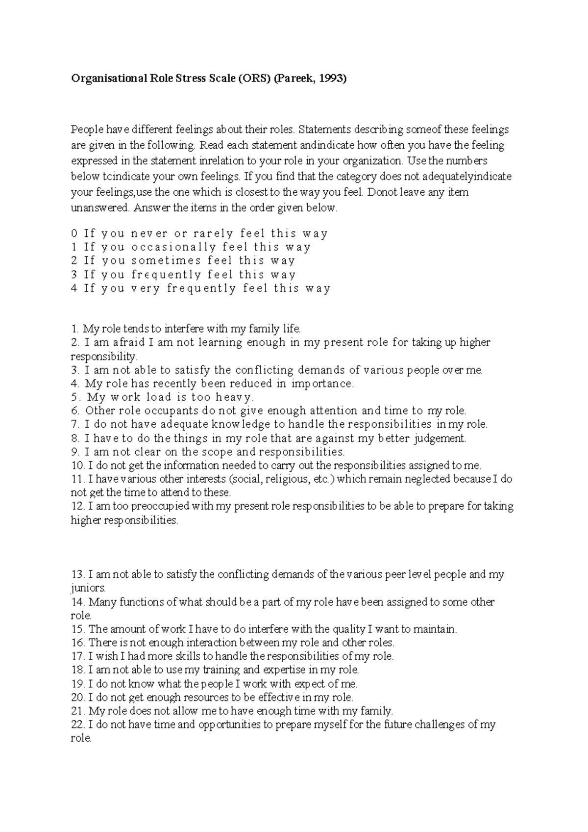 ORS WORD - organizational role stress scale - Organisational Role ...