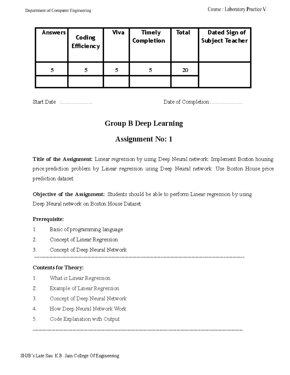 Lp v grpb 1 - Deep Learning Practical - Answers Coding Efficiency Viva Timely Completion Total ...