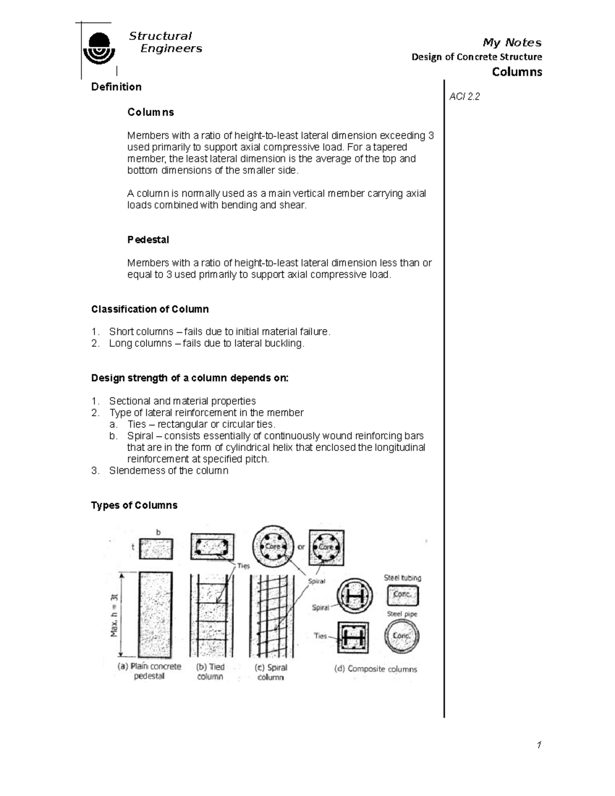 Column-1 - Columns Members with a ratio of height-to-least lateral ...